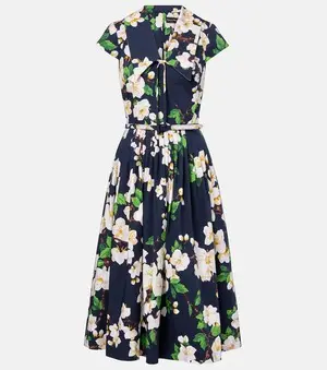 Oscar De La Renta Floral Pleated Cotton-blend Midi Dress