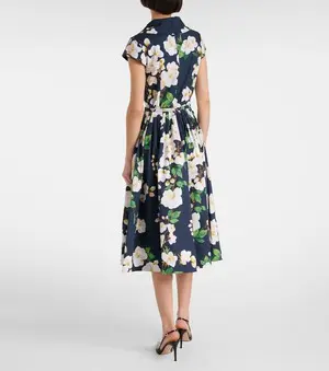 Oscar De La Renta Floral Pleated Cotton-blend Midi Dress