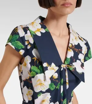 Oscar De La Renta Floral Pleated Cotton-blend Midi Dress
