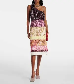 Dries Van Noten Colorblocked Gathered Midi Skirt