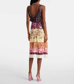Dries Van Noten Colorblocked Gathered Midi Skirt