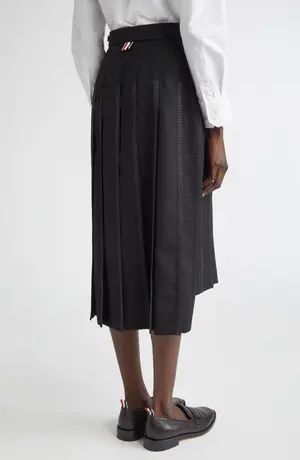 Thom Browne Classic Tipping Pleated Wool Skirt - Black