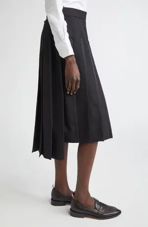 Thom Browne Classic Tipping Pleated Wool Skirt - Black