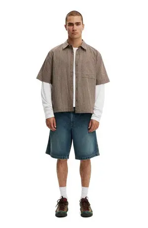 COTTON ON Darcy Short Sleeve Shirt - Choc Mini Check