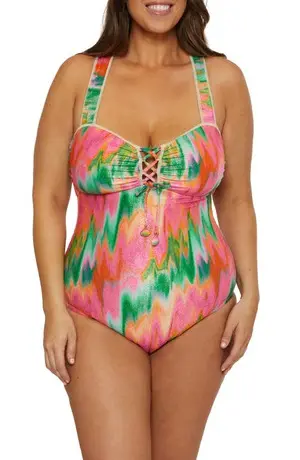 BECCA By Rebecca Virtue Metallic Lace-up One-piece Swimsuit - Multi