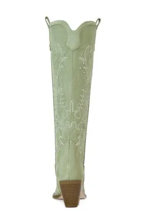 AZALEA WANG Beckett Pointed Toe Knee High Western Boot - Mint