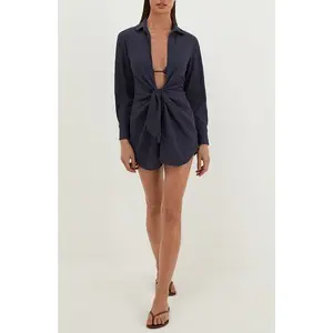 VIX PAULA HERMANNY Juliete Long Sleeve Cotton Cover-up Dress - Blue