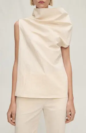 Mango Asymmetric Off-the-shoulder Cotton Blend Top