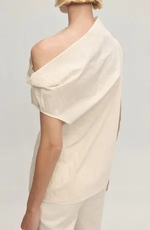 Mango Asymmetric Off-the-shoulder Cotton Blend Top
