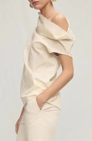 Mango Asymmetric Off-the-shoulder Cotton Blend Top
