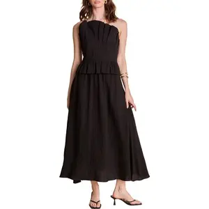 English Factory Pleated Ruffle Strapless Maxi Dress - Black
