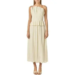 English Factory Pleated Ruffle Strapless Maxi Dress - Ivory