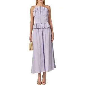 English Factory Pleated Ruffle Strapless Maxi Dress - Lavender