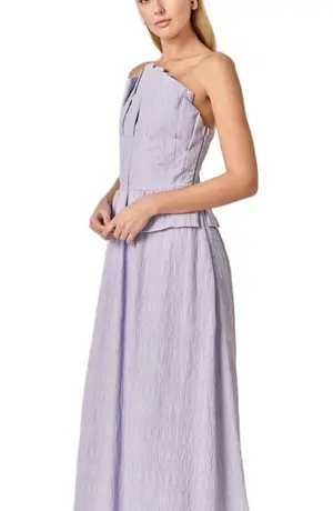 English Factory Pleated Ruffle Strapless Maxi Dress - Lavender