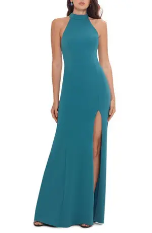 XSCAPE EVENINGS Halter Neck Open Back Gown