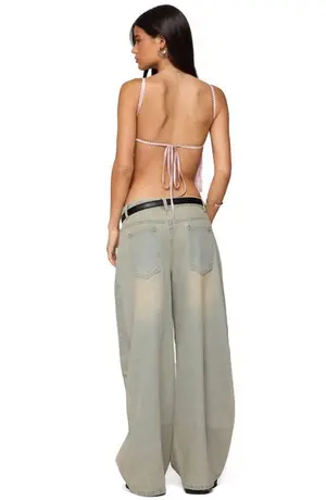 EDIKTED Santi Low Rise Wide Leg Jeans - Light-blue