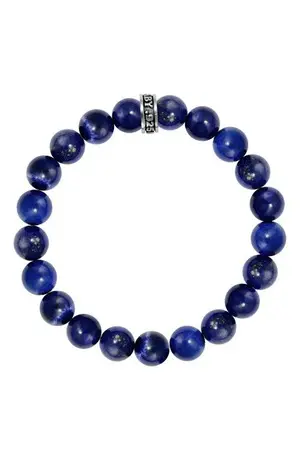 KING BABY STUDIO 10mm Lapis Beaded Bracelet With Logo Ring