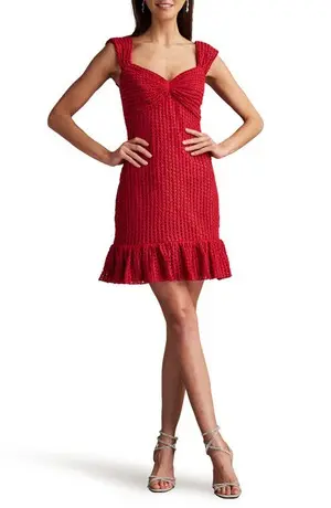 Tadashi Shoji Open Stitch Ruffle Hem Cocktail Dress