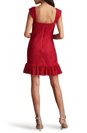 Tadashi Shoji Open Stitch Ruffle Hem Cocktail Dress