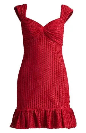 Tadashi Shoji Open Stitch Ruffle Hem Cocktail Dress