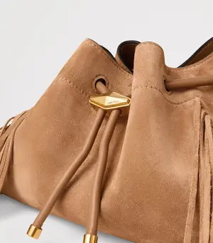 JIMMY CHOO Medium Cinch Suede Bucket Bag - Beige