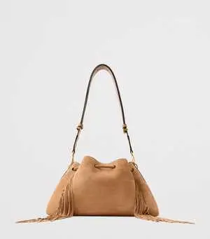JIMMY CHOO Medium Cinch Suede Bucket Bag - Beige