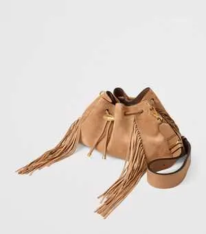 JIMMY CHOO Medium Cinch Suede Bucket Bag - Beige