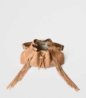 JIMMY CHOO Medium Cinch Suede Bucket Bag - Beige