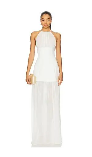 White Georgette Maxi Evening Dresses