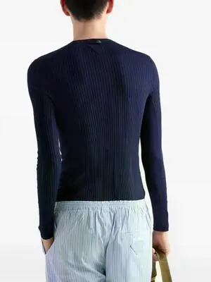 Prada Ribbed Cotton Crew Neck Sweater
