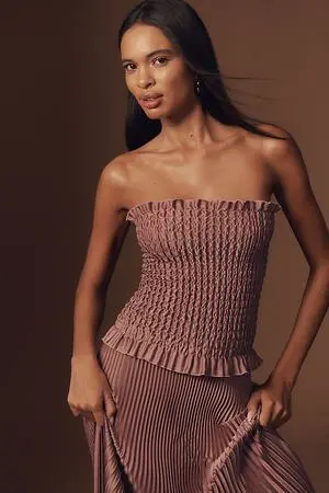 L'IDEE Maya Strapless Pleated Maxi Dress - Suede