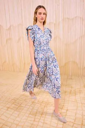 Ulla Johnson Kairi Flutter Sleeve Midi Dress - Ciel