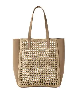 Khaite Zoe Small Suede And Crocheted Raffia Tote - Neutrals