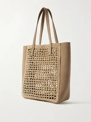 Khaite Zoe Small Suede And Crocheted Raffia Tote - Neutrals