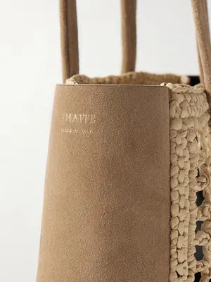 Khaite Zoe Small Suede And Crocheted Raffia Tote - Neutrals