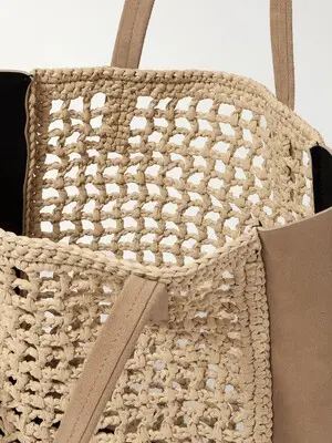 Khaite Zoe Small Suede And Crocheted Raffia Tote - Neutrals