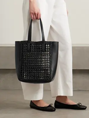Khaite Zoe Small Leather And Raffia Tote - Black