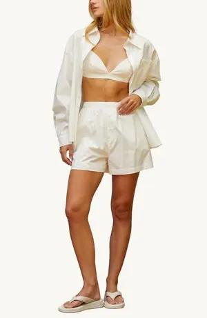 CRESCENT Button-up Shirt And Boxer Shorts Three-piece Set