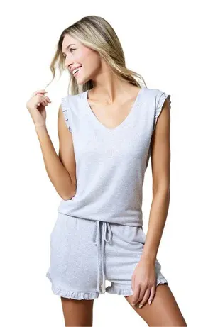 SOFTIES Ruffle Tank Top With Shorts Set - Heather Grey