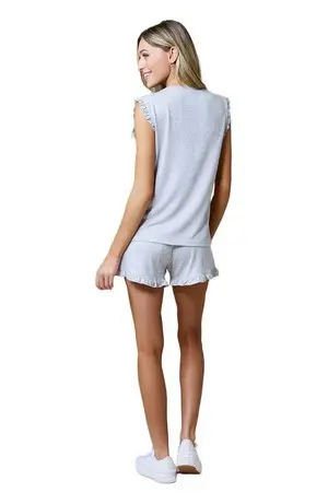 SOFTIES Ruffle Tank Top With Shorts Set - Heather Grey
