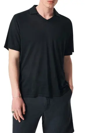 Rag & Bone Johnny Collar Linen Polo - Black
