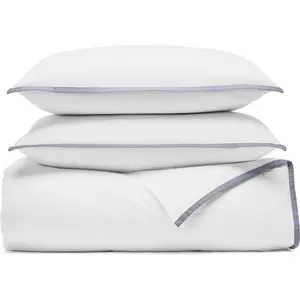 BOLL & BRANCH Framed Percale Duvet Cover & Shams Set - White/ Bay