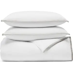 BOLL & BRANCH Framed Percale Duvet Cover & Shams Set - White/pewter