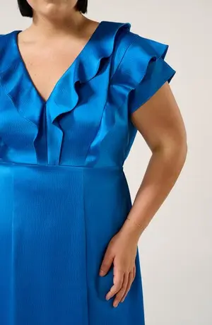 ESTELLE Poseidon Ruffle Trim Cocktail Dress