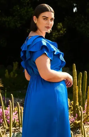ESTELLE Poseidon Ruffle Trim Cocktail Dress