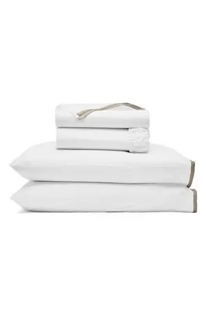 BOLL & BRANCH Framed Percale Sheet Set White/ Oak