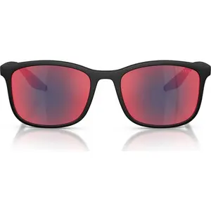 Prada 56mm Pillow Sunglasses - Matte Black/ Grey Blue/ Red