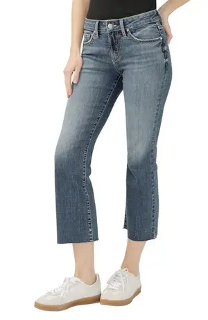 SILVER JEANS CO. Suki Curvy Raw Hem Mid Rise Kick Flare Jeans - Glory