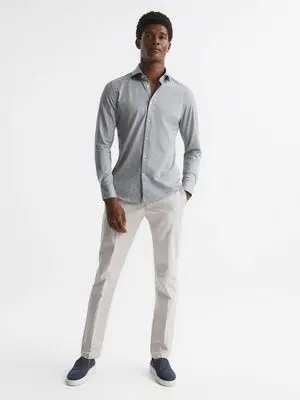 REISS Nate Melange Nate Cutaway Collar Jersey Slim Fit Shirt - Grey