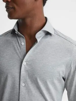 REISS Nate Melange Nate Cutaway Collar Jersey Slim Fit Shirt - Grey